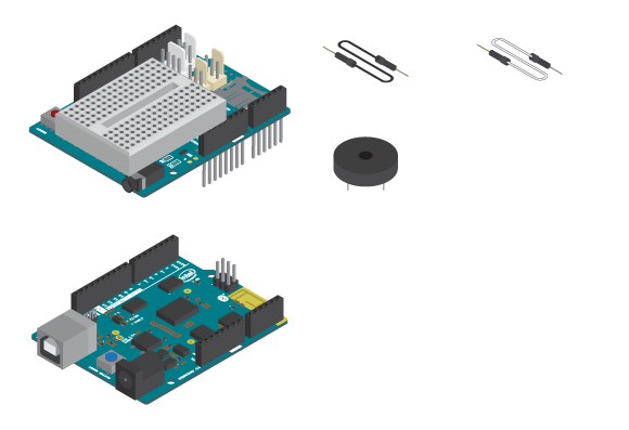 1 x control board 1 x Education shield 1 x piezo speaker 2 x jumper wire